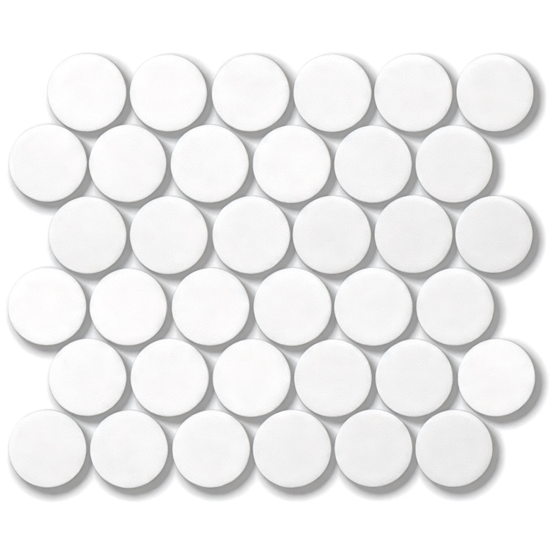 White (48mm x 48mm) Penny Rounds Mosaic Tile – Matte Finish (Mesh Shee ...